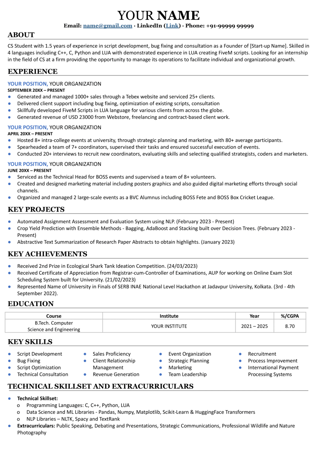 Resume Templates - ResumeGuru India