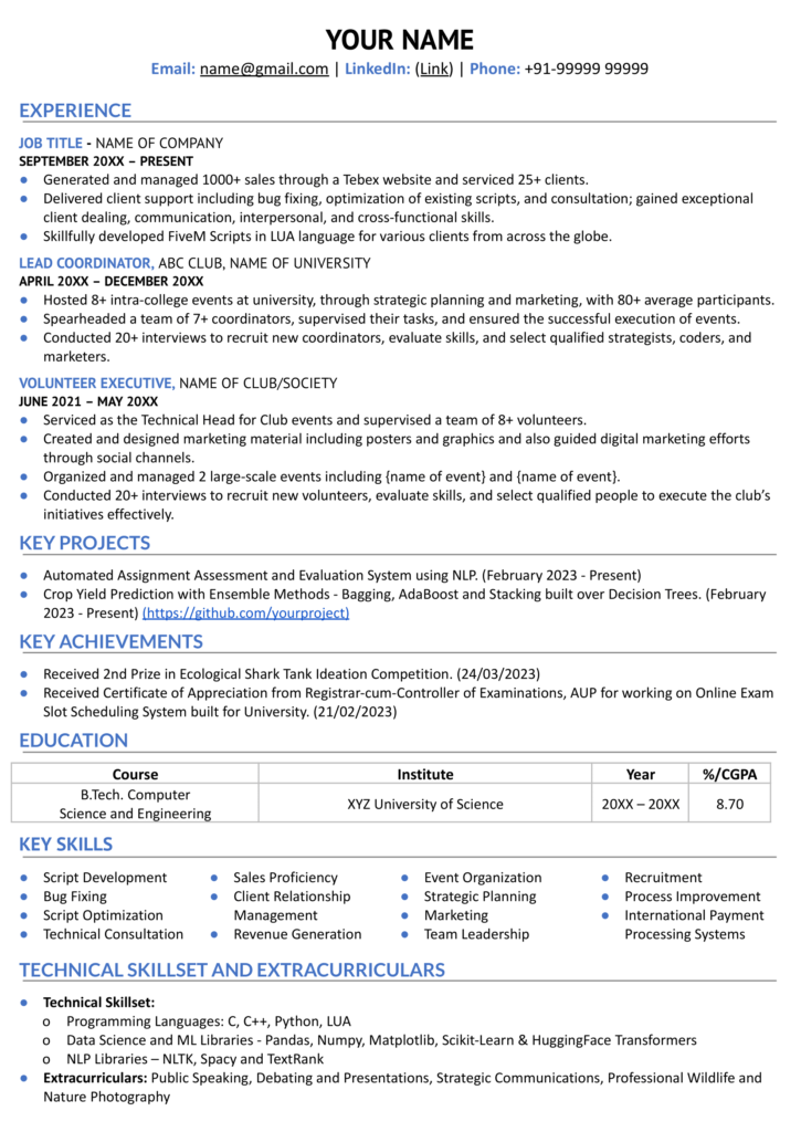 Simple Tech Freshers Resume - ResumeGuru India