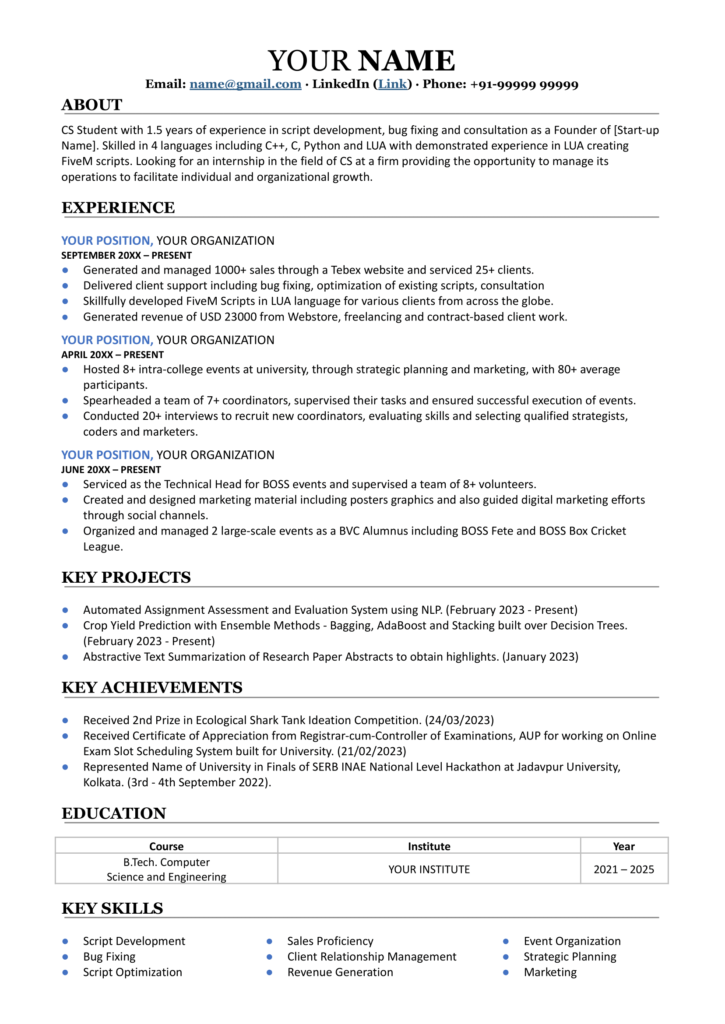 Resume For Tech Professionals - Resumeguru India