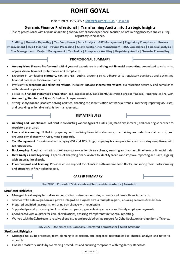 Chartered Accountant Resume Sample: 5 Powerful Tips & Templates
