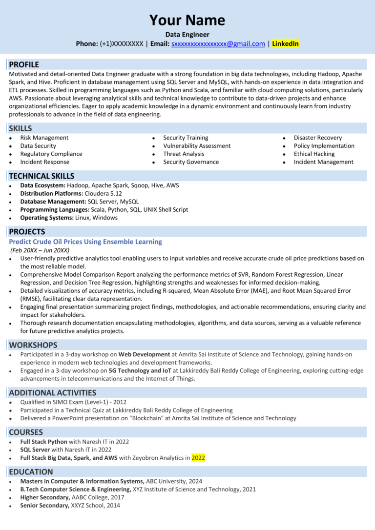 Data Engineer Resume Sample 2025: Proven Format That Works