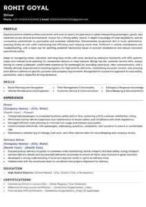 Driver Resume Sample & Example for 2025 – Perfect Format