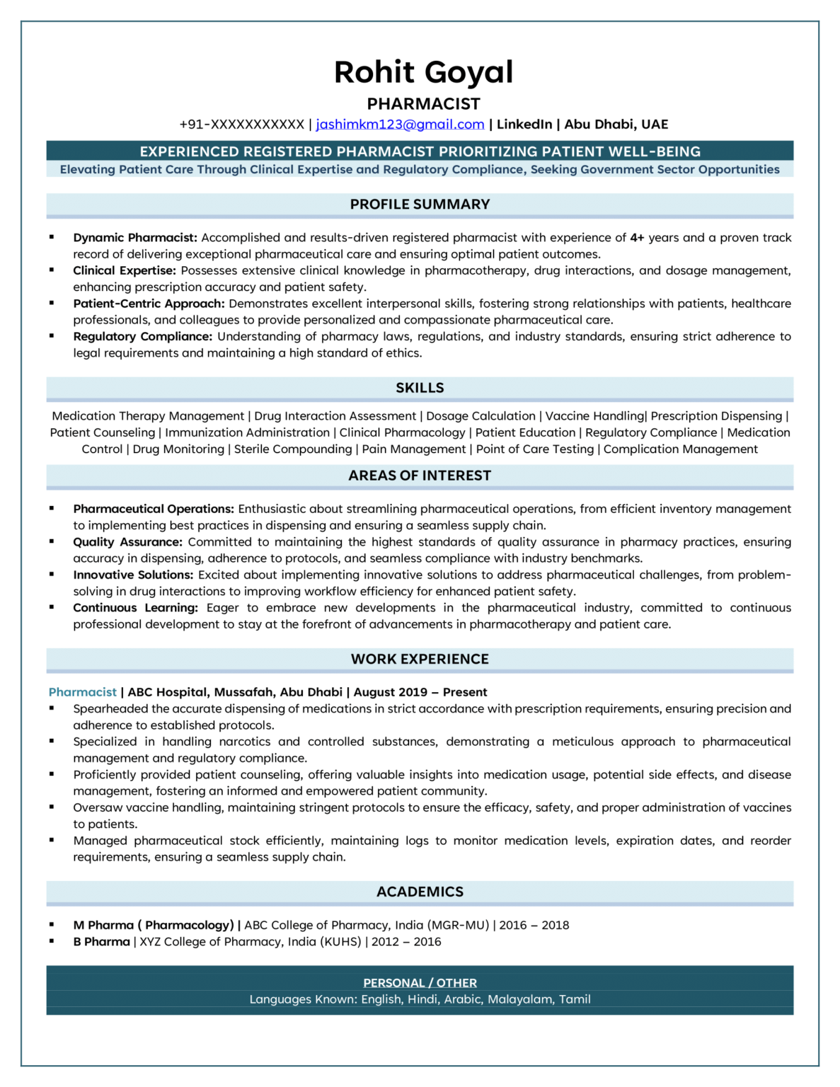 Fresher Pharmacist Resume Format and Samples | Expert Tips