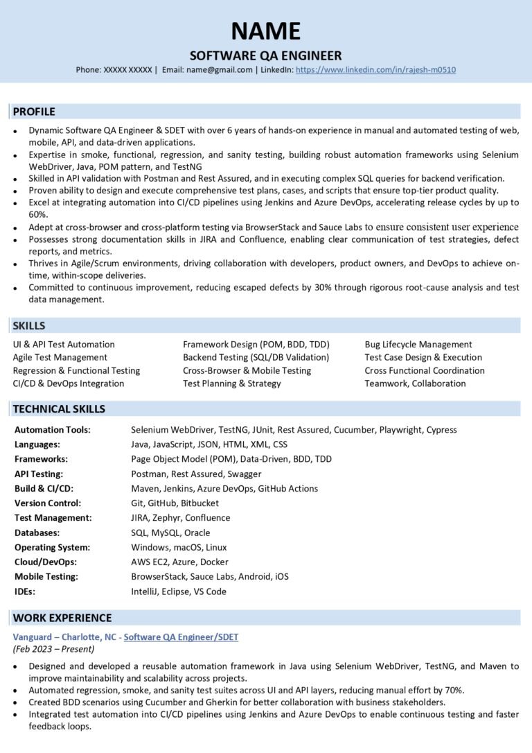 QA Resume Sample: Best Sample to Land Your Dream Job