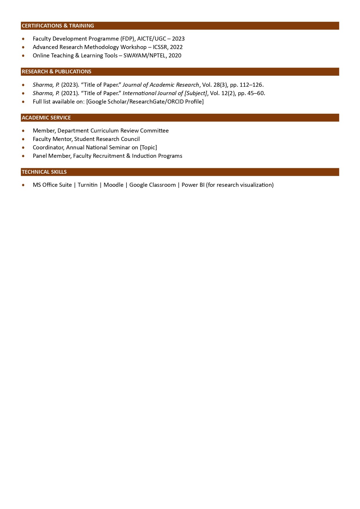 Sample Assistant Professor Resume : Academic CV Format for Research and ...