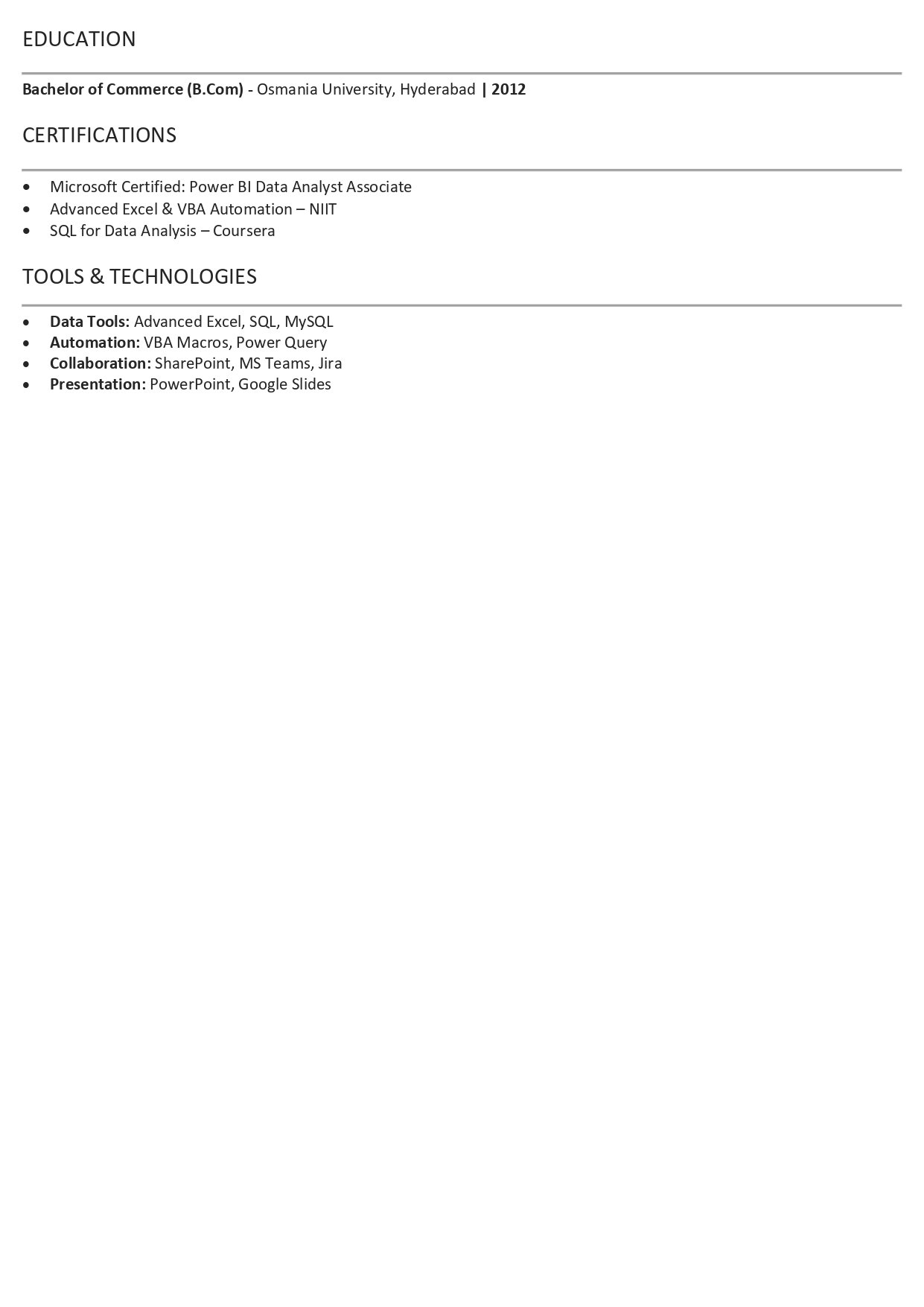 MIS Executive Resume Sample: Proven Format to Showcase Data Reporting ...